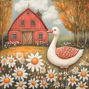 Folk Art Goose Farm Barn Flowers Clipart Bundle, 15 High-quality JPG ...