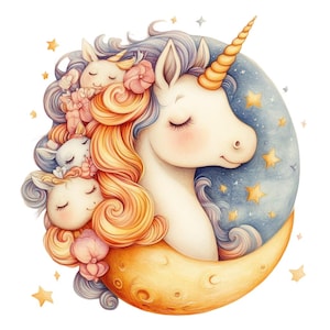 Unicorn in a Moon Clipart Bundle, 15 JPG and Transparent PNG Download ...