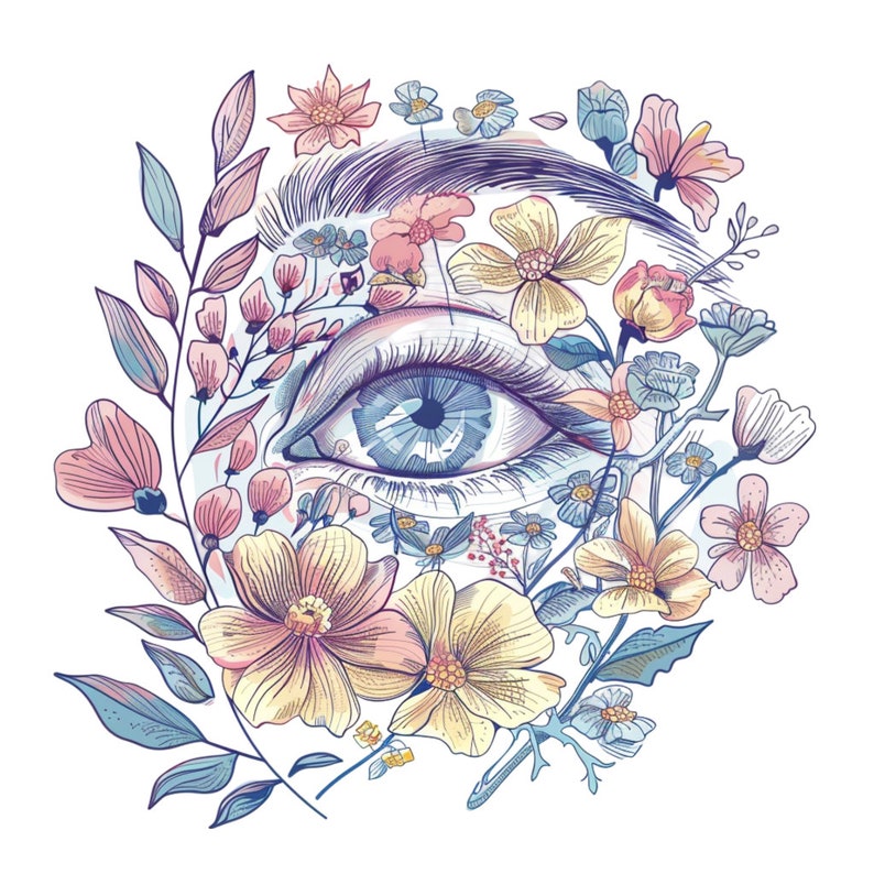 Floral Eye Flowers Clipart Bundle, 15 High-quality JPG, Craft Art, Card ...