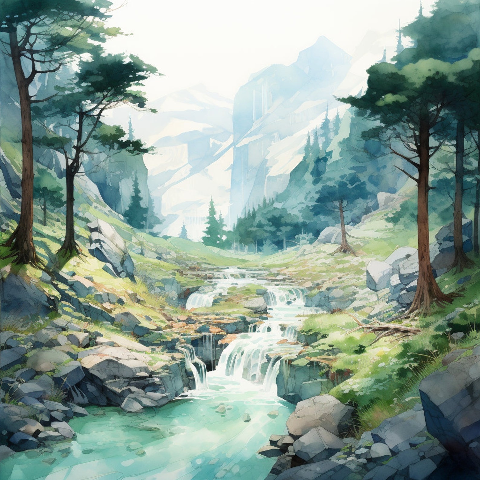 14 Mountain Streams in Woods Clipart Bundle, High-quality JPG ...