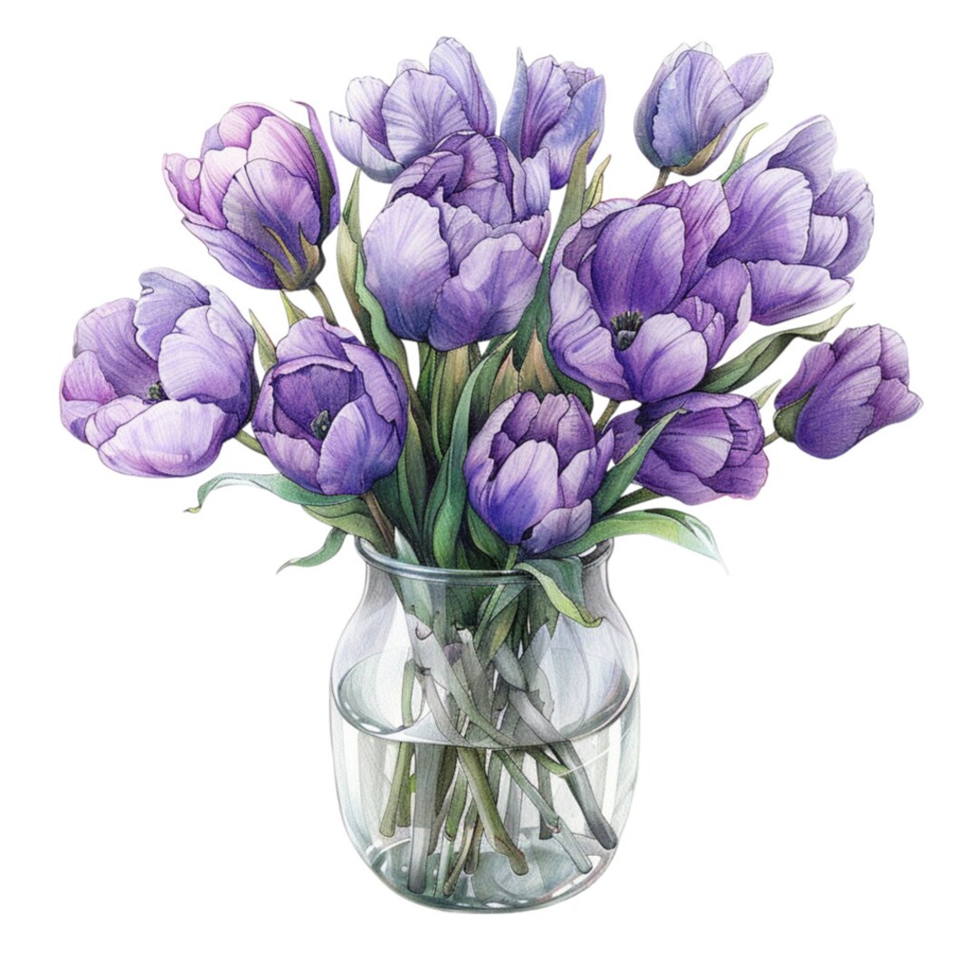 Purple Flowers in Vase Wildflowers Clipart Bundle, 16 High-quality JPG ...