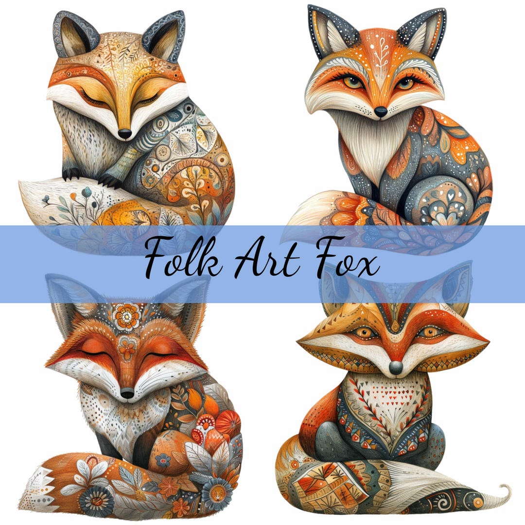 12 Folk Art Fox Clipart Bundle, 12 Transparent PNG Download, Card ...
