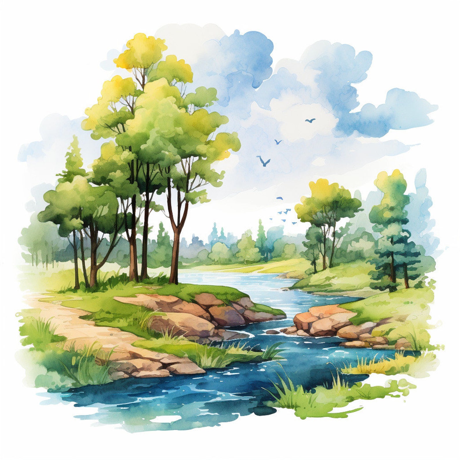 14 Water River Landscape Clipart Bundle, High-quality JPG, Nursery Art ...