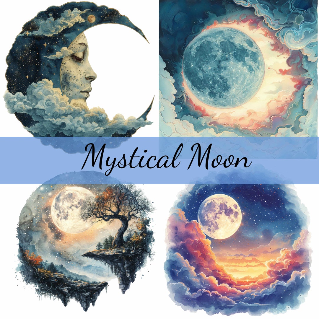 16 Mystical Moon Mix Clipart Bundle, 16 High-quality JPG, Craft Art ...