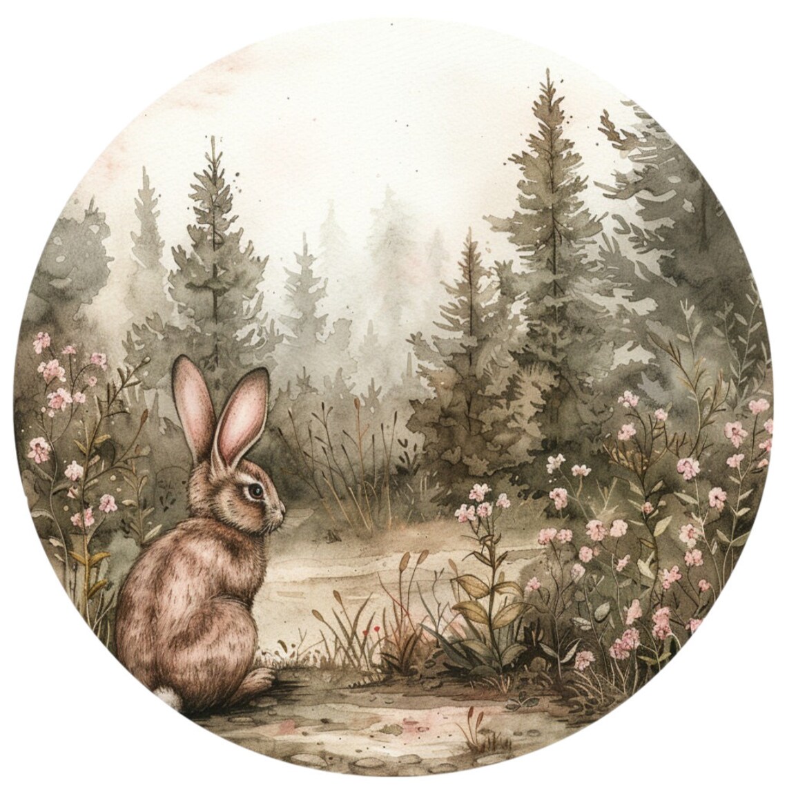 16 Round Hare Rabbit in Woods Bunny Clipart Bundle, 16 High-quality JPG ...