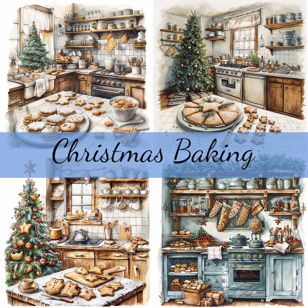 16 Christmas Cookie Baking Kitchen Clipart Bundle, 16 High-quality JPG ...