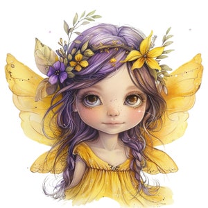 Purple and Yellow Fairy Princess Clipart Bundle, 16 High-quality JPG ...