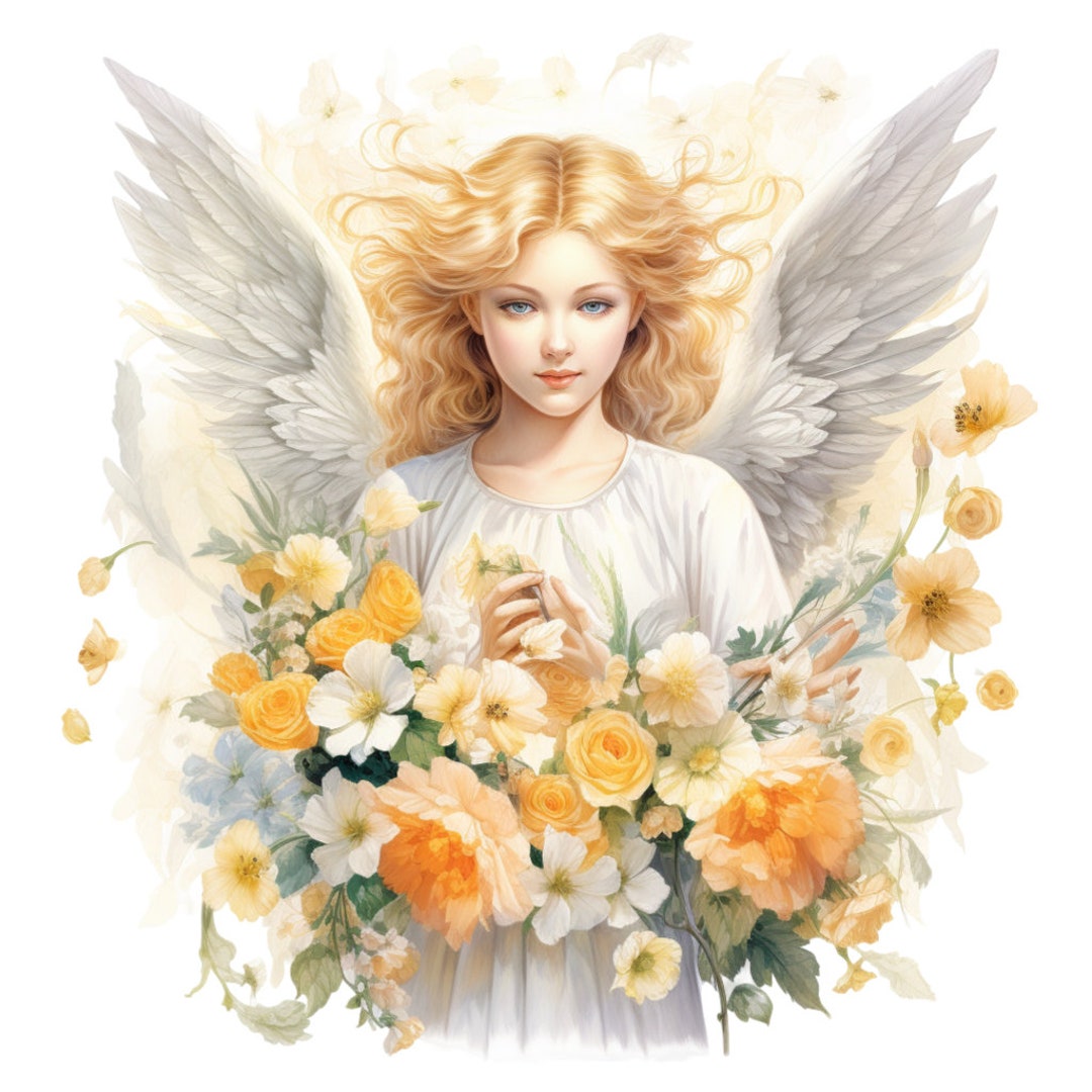 Angel With Flowers Clipart Bundle, High-quality JPG, Craft Art, Card ...