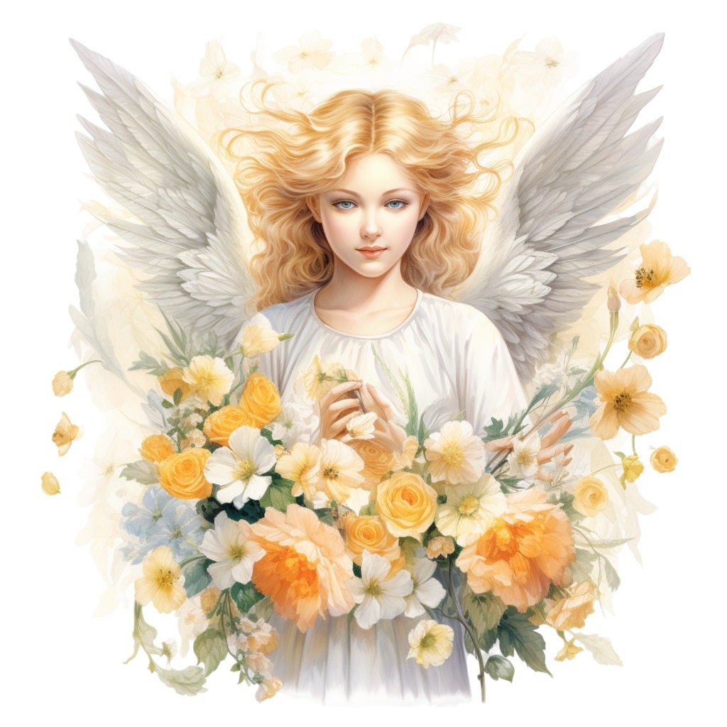 Angel With Flowers Clipart Bundle, High-quality JPG, Craft Art, Card ...