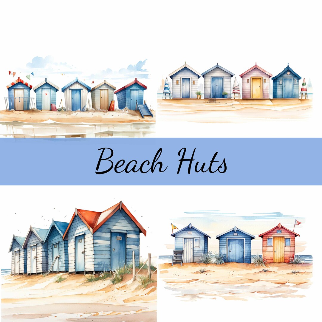 16 Beach Huts Clipart Bundle, High-quality JPG, Craft Art, Card Making ...