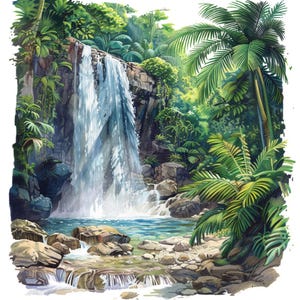 Jungle Waterfall Clipart Bundle, 16 High-quality JPG, Craft Art, Card ...