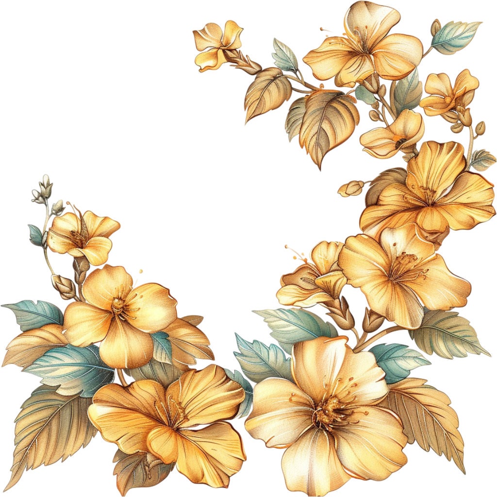 Golden Flower Corner Frame Clipart Bundle, 16 High-quality JPG, Craft ...