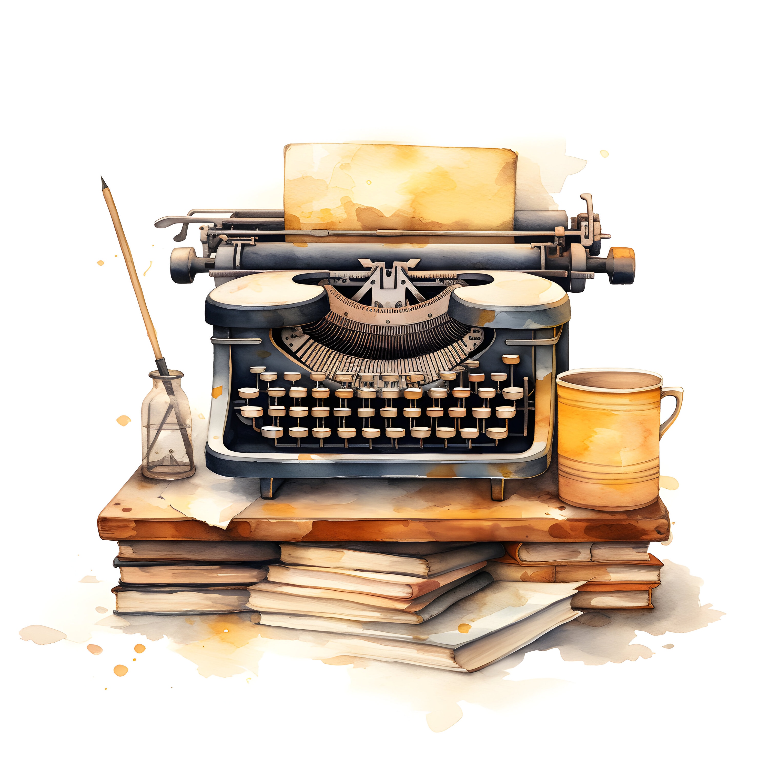 14 Typewriter Clipart Bundle, High-quality JPG, Office Art, Card Making ...