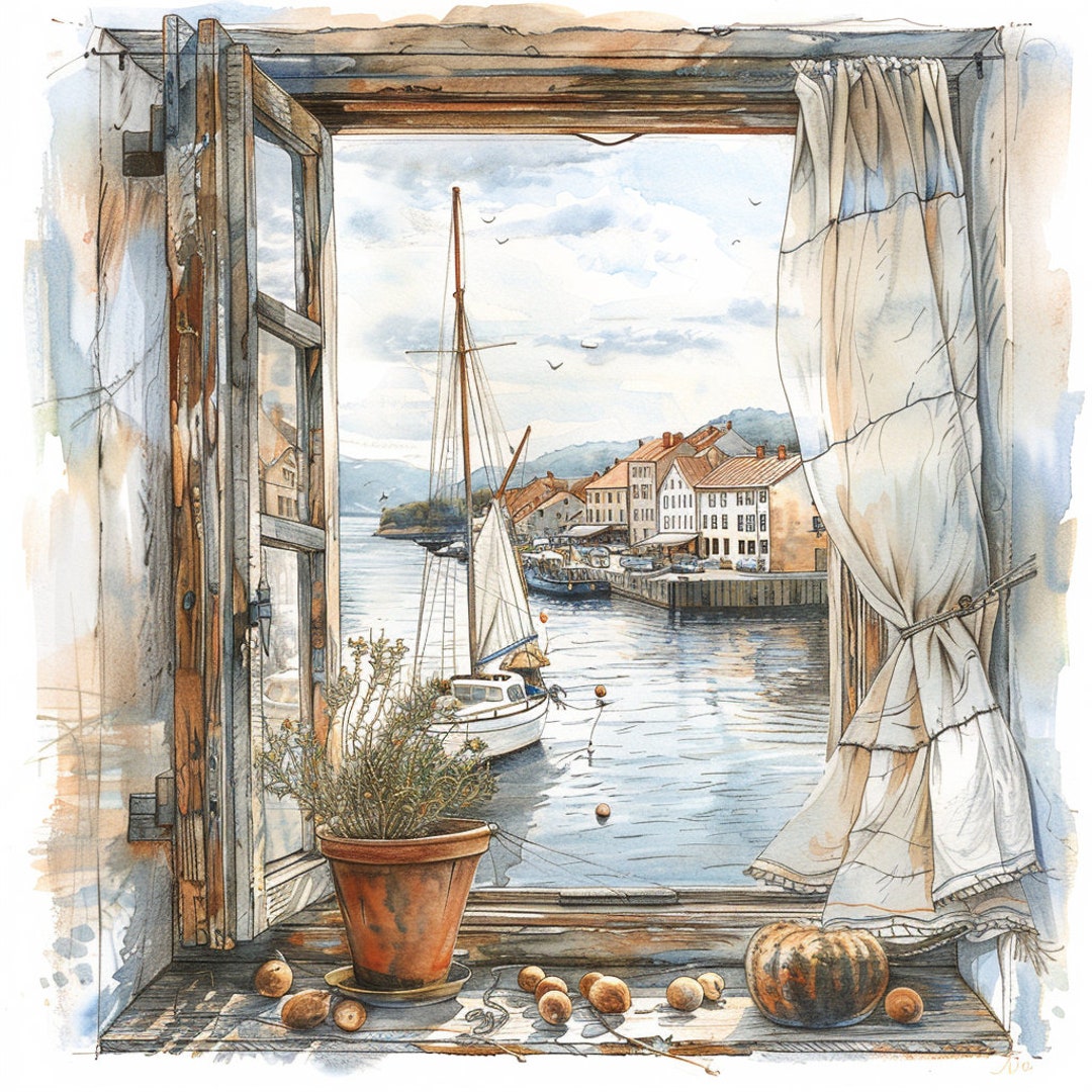 Harbor Boat View From Window Clipart Bundle, 16 High-quality JPG, Craft ...
