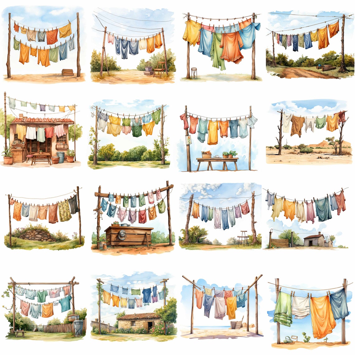 16 Clothesline Clothes Clipart Bundle, High-quality JPG, Craft Art ...
