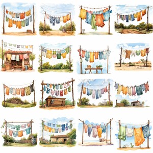 Clothesline Clothes Clipart Bundle, High-quality JPG, Craft Art, Card ...