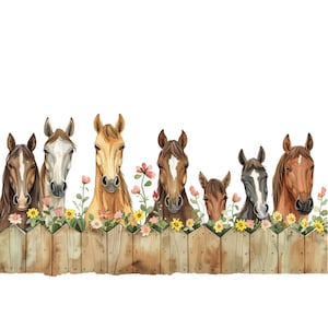 Cute Horses on a Farm Fence Clipart Bundle, 416 High-quality JPG, Craft ...