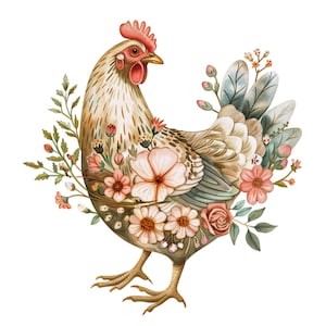 Chicken With Floral Flower Motif Clipart Bundle, 16 High-quality JPG ...
