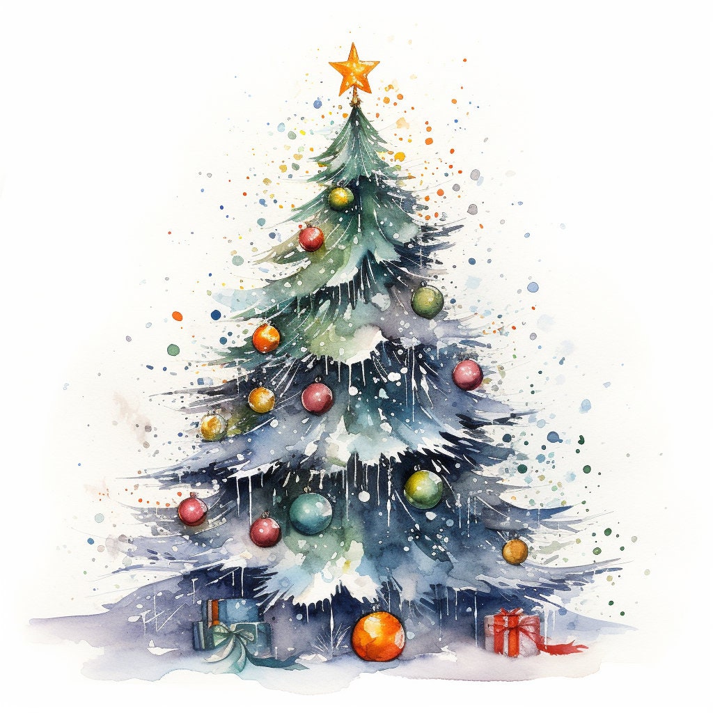 14 Watercolor Christmas Tree Clipart Bundle, High-quality JPG, Nursery ...