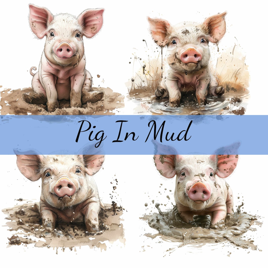 16 Pig in Mud Puddle Clipart Bundle, 16 High-quality JPG, Craft Art ...