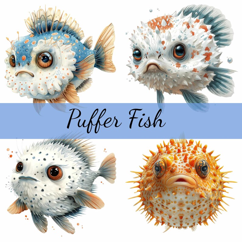 Beautiful Puffer Fish Clipart Bundle 12 High-quality JPG, Craft Art ...