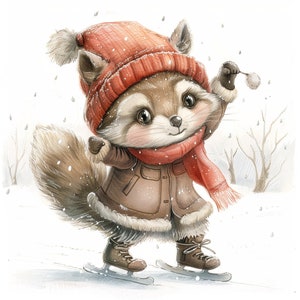 15 Cute Woodland Animals Ice Skating Clipart Bundle, High-quality JPG ...
