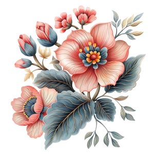 Folk Art Flower Clipart Bundle, 15 High-quality JPG, Craft Art, Card ...