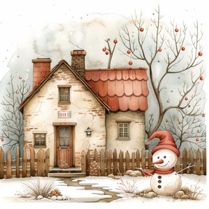 16 Winter Farm House With Snowman Clipart Bundle, 16 High-quality JPG ...