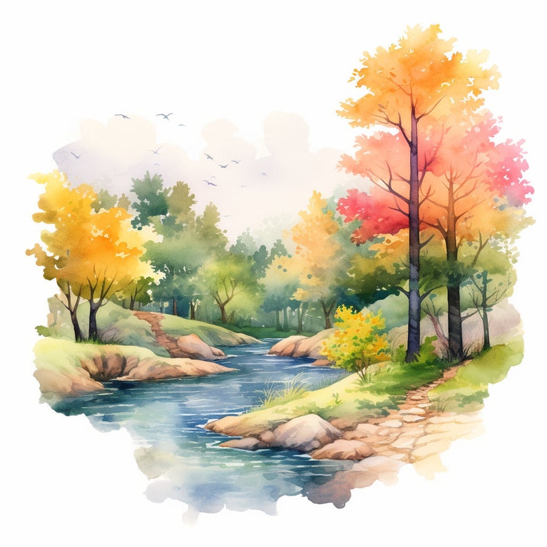 14 Water River Landscape Clipart Bundle, High-quality JPG, Nursery Art ...