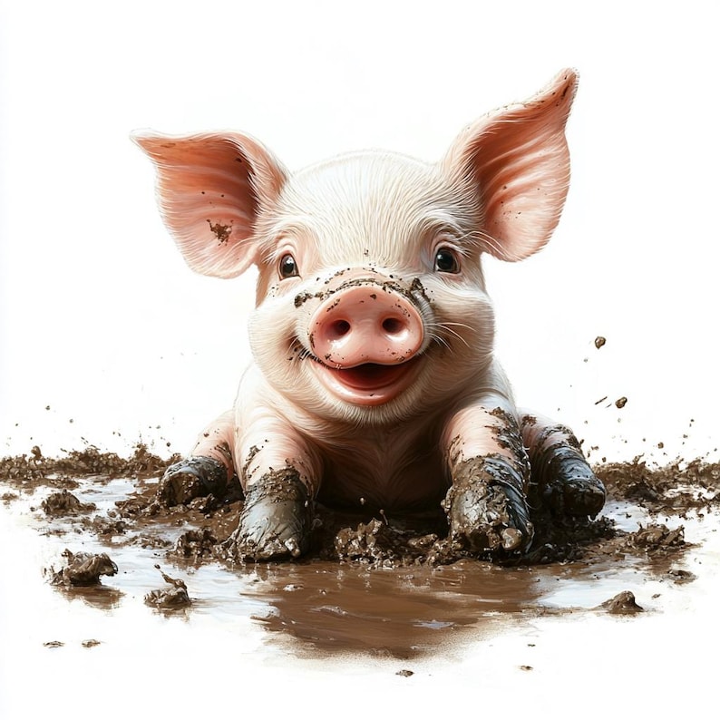16 Pig in Mud Playing Clipart Bundle, High-quality JPG, Craft Art, Card ...