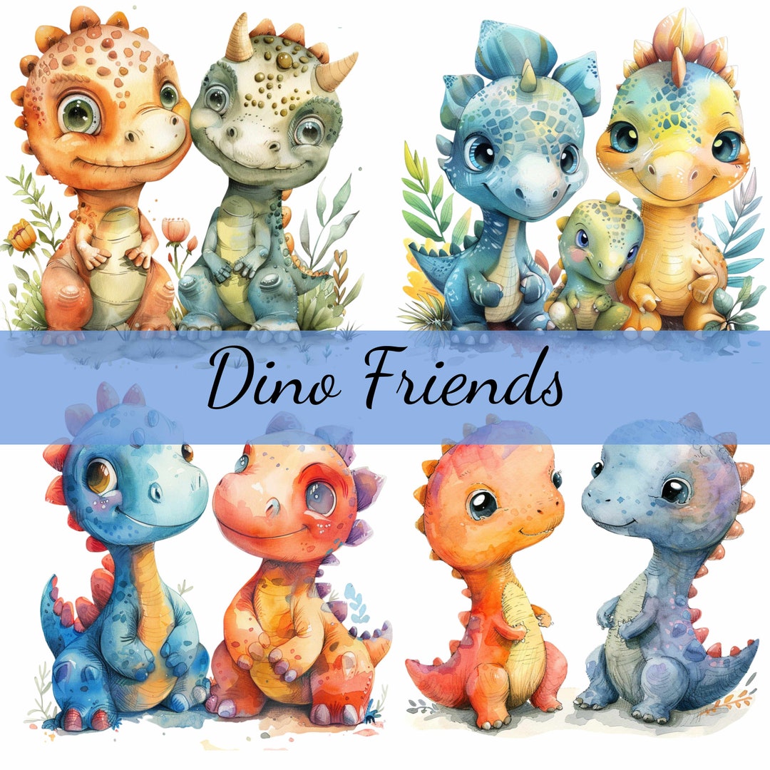 Cute Dinosaur Friends Clipart Bundle, 14 High-quality JPG, Craft Art ...