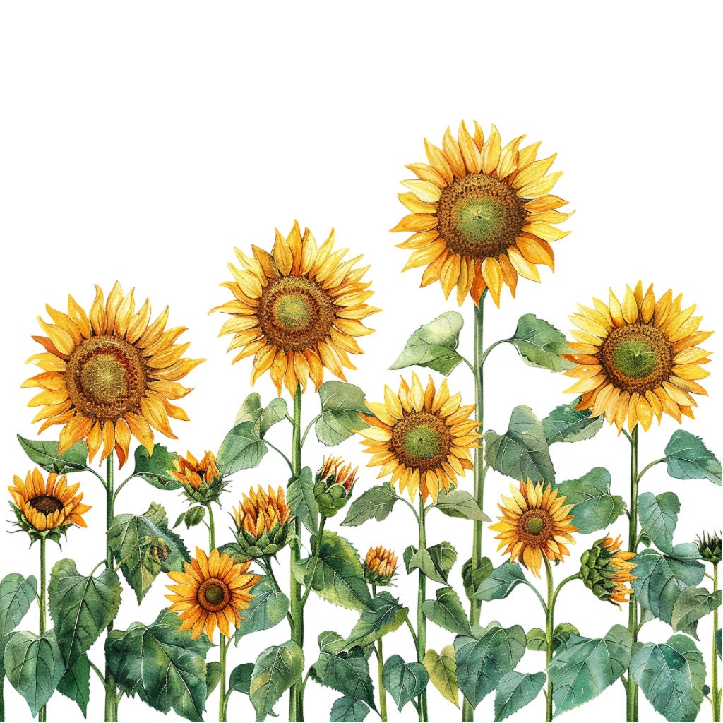 Sunflower Flowers in a Row Clipart Bundle, 16 High-quality JPG, Craft ...