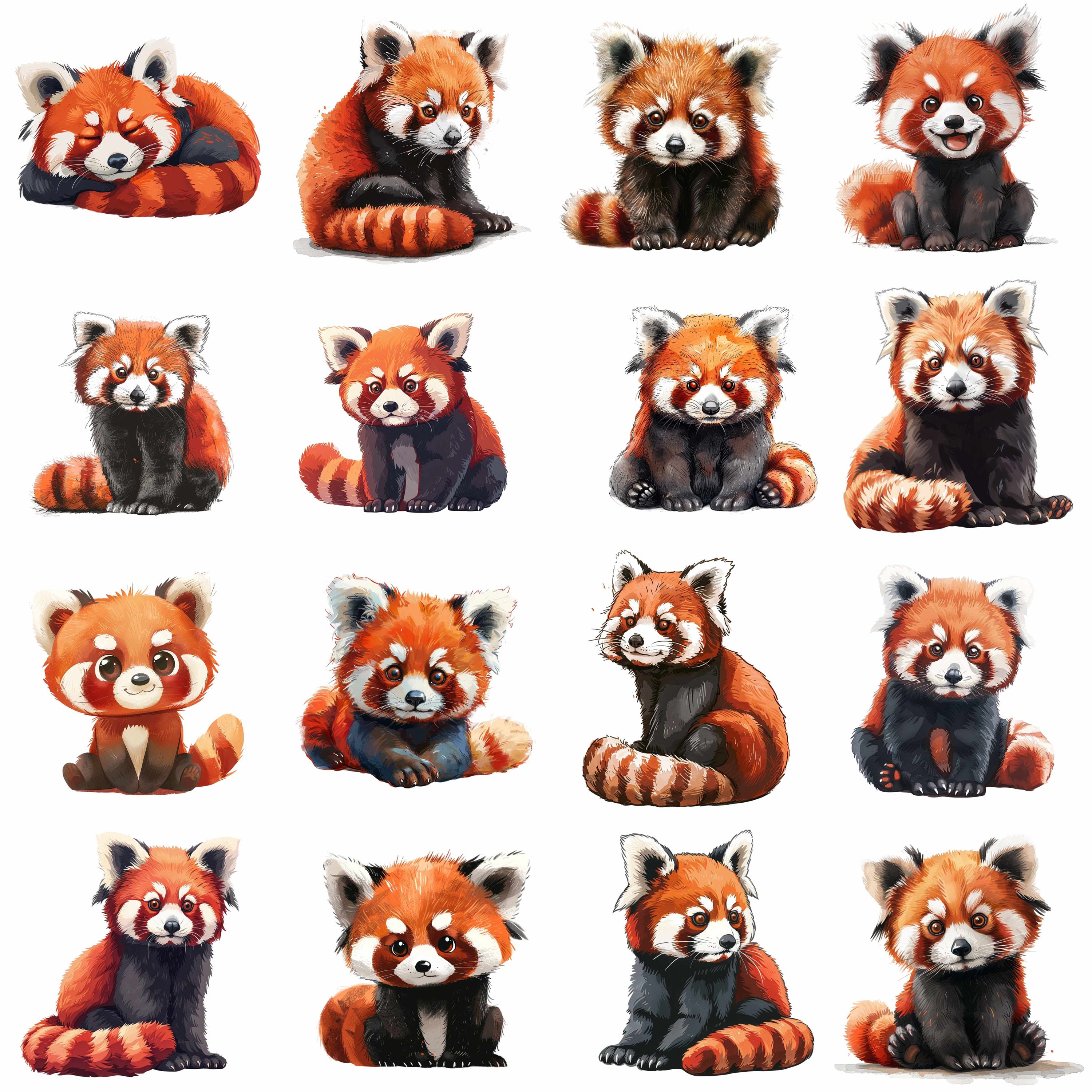 Cute Red Panda Clipart Bundle, 16 High-quality JPG, Craft Art, Card ...