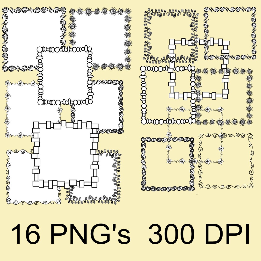 16 Doodle Square Frames Borders Digital Frame Clip Art Bundle Digital ...