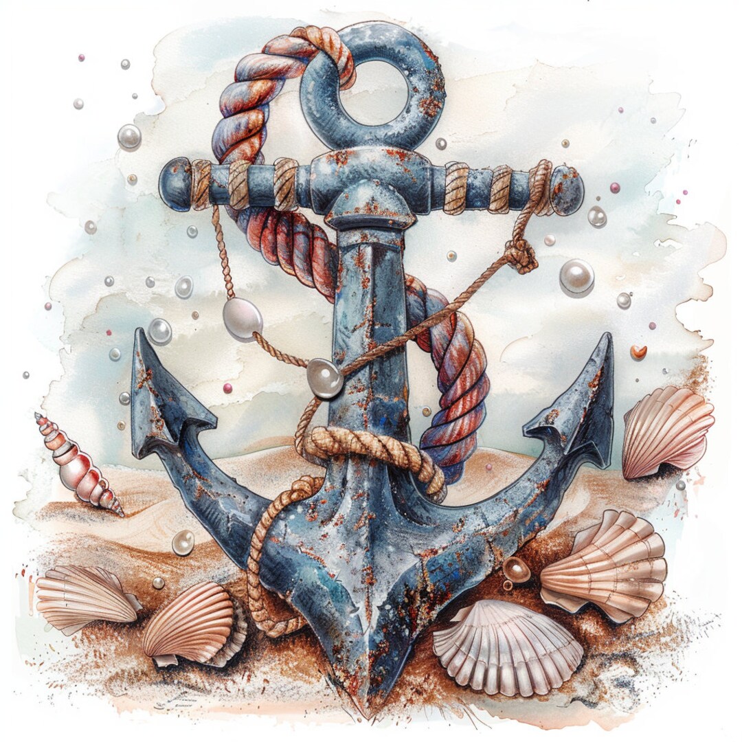 Anchor on Beach With Sea Shells Clipart Bundle, 15 High-quality JPG ...