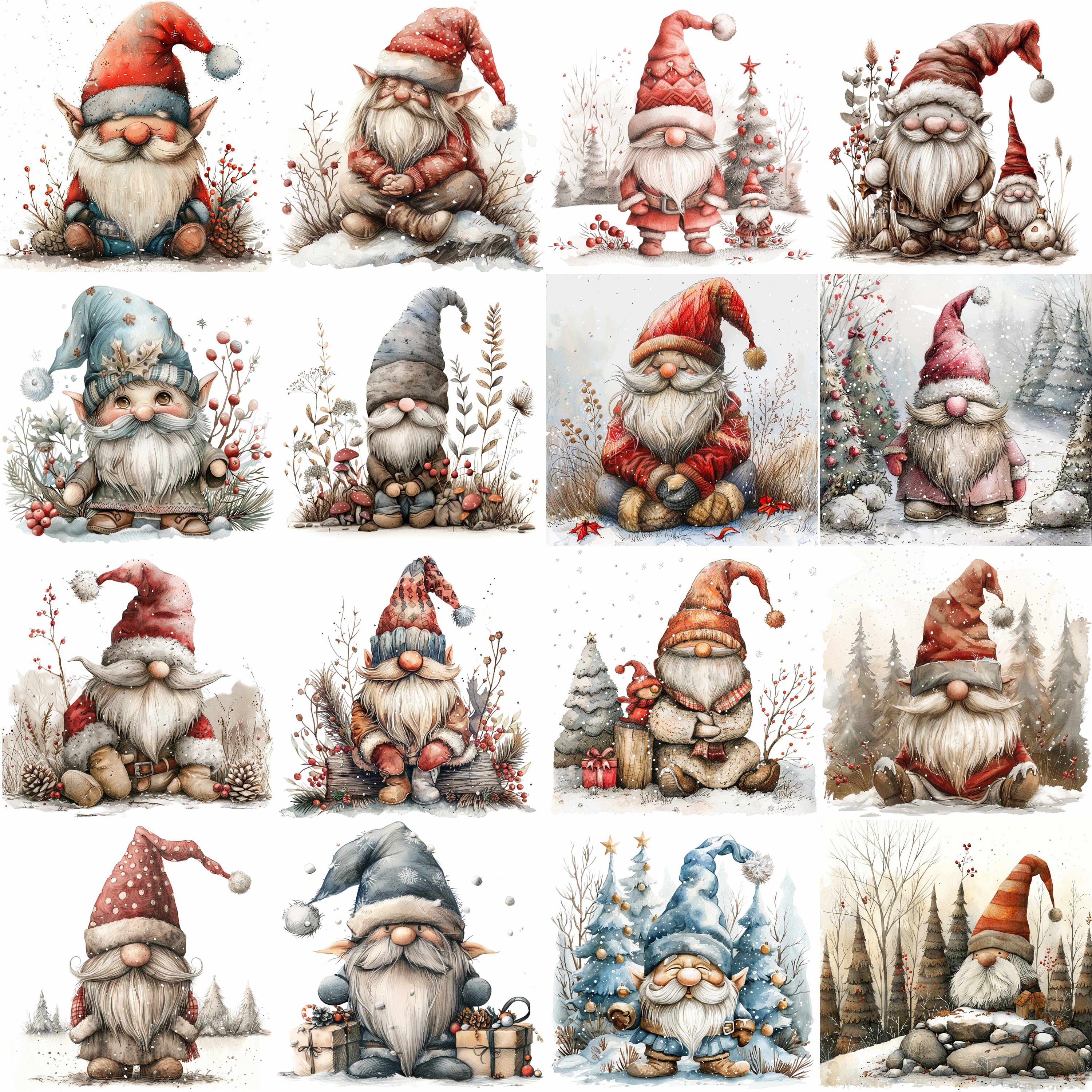 16 Winter Christmas Gnome Clipart Bundle, 16 High-quality JPG, Craft ...