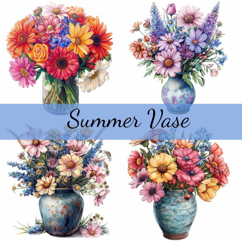 15 Summer Flower Bouquet Clipart Bundle, 15 High-quality JPG, Craft Art ...