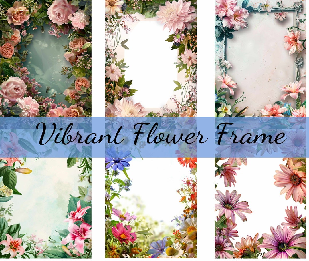 Vibrant Flower Page Frame Clipart Bundle, 16 High-quality JPG, Craft ...