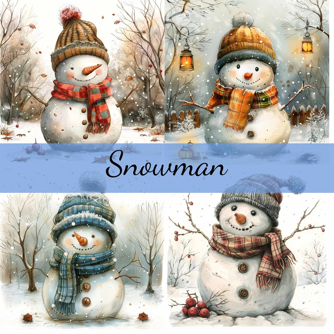 16 Happy Snowman in Winter Clipart Bundle, High-quality JPG, Craft Art ...