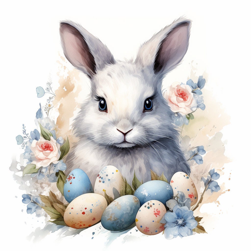 Easter Bunny W Easter Eggs Clipart Bundle, High-quality JPG, Craft Art ...