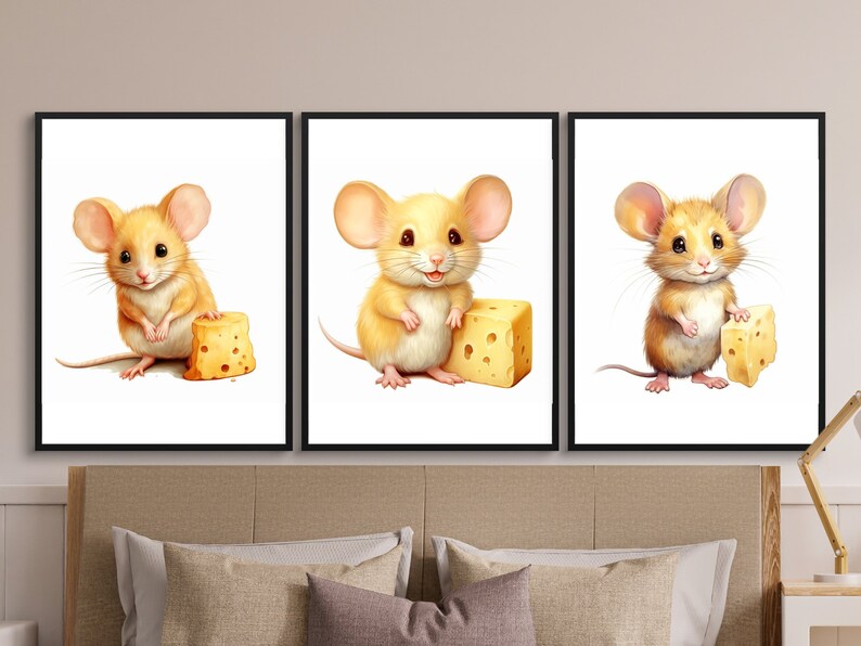 Cute Mouse With Cheese Clipart Bundle, High-quality JPG, Craft Art ...
