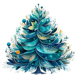 14 Boho Teal Christmas Tree Clipart Bundle, High-quality JPG, Card ...