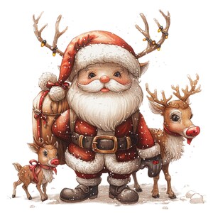 16 Santa and Reindeer Clipart Bundle, 16 High-quality JPG, Craft Art ...