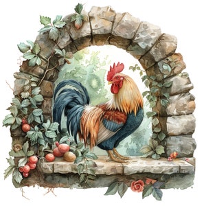 16 Chicken Rooster Under Stone Arch Clipart Bundle, High-quality JPG ...