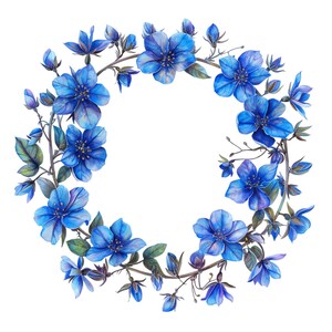 Wreath With Blue Flowers Clipart Bundle, 15 High-quality JPG, Craft Art ...