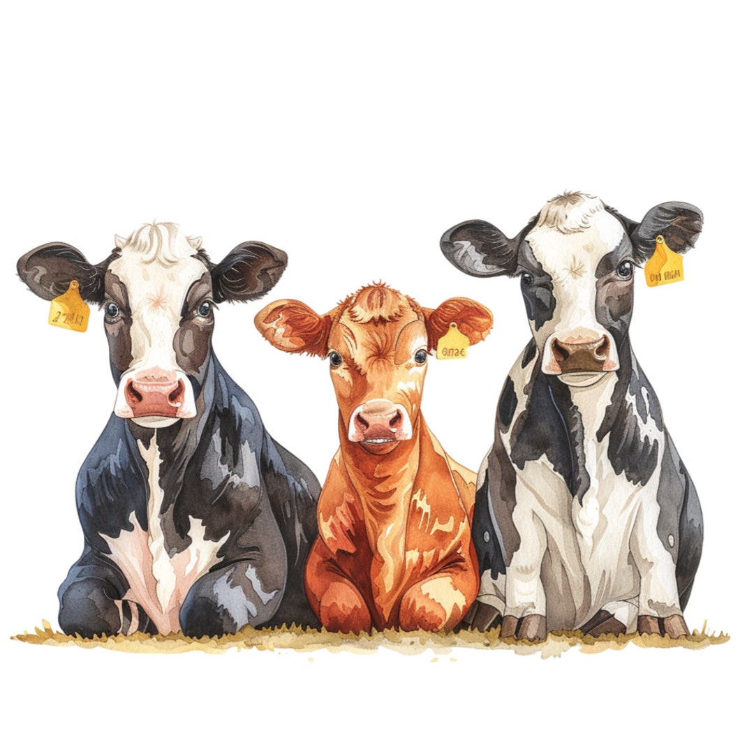 Cute Cows in A Line Clipart Bundle, 16 High-quality JPG, Craft Art ...