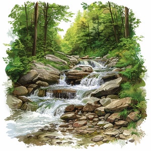 Rockey Forest Stream Clipart Bundle, 16 High-quality JPG, Craft Art ...