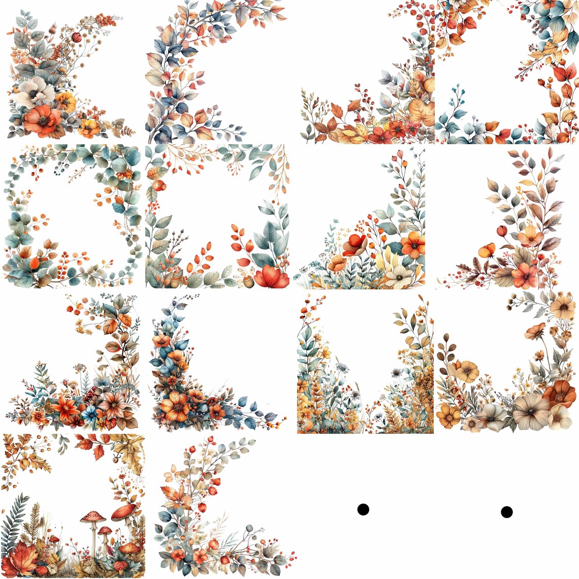 14 Boho Fall Frames and Borders 1 Clipart Bundle, 14 High-quality JPG ...