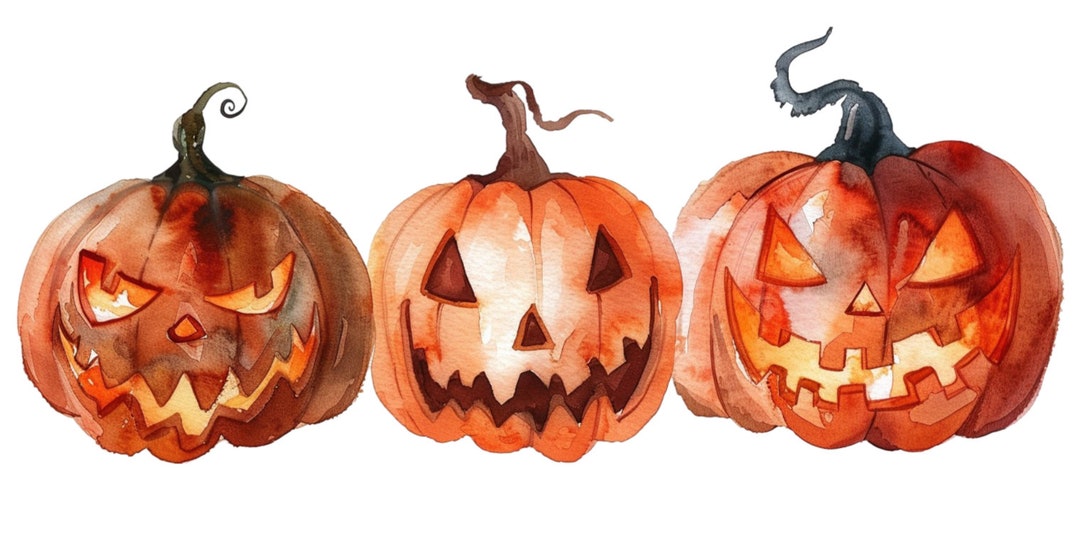 Jack-o-lanterns Pumpkins Clipart Bundle, 16 High-quality JPG, Craft Art ...