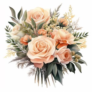 12 Peach Flower Wedding Bouquet Clipart Bundle, High-quality JPG, Craft ...